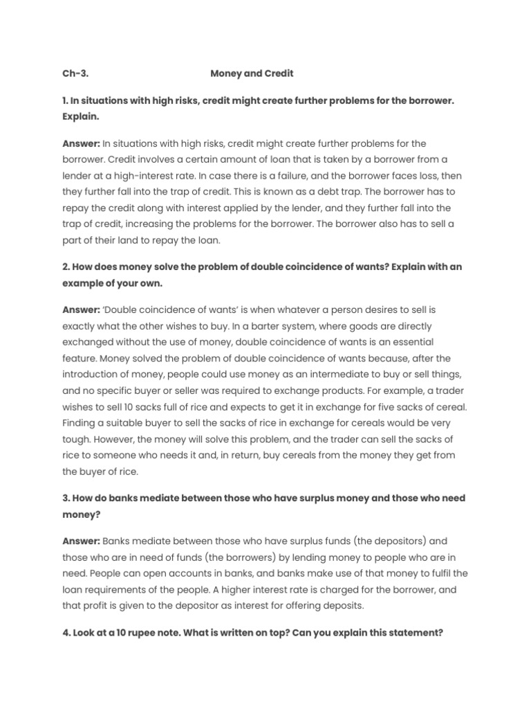 Money and Credit Notes | PDF | Business | Finance & Money Management