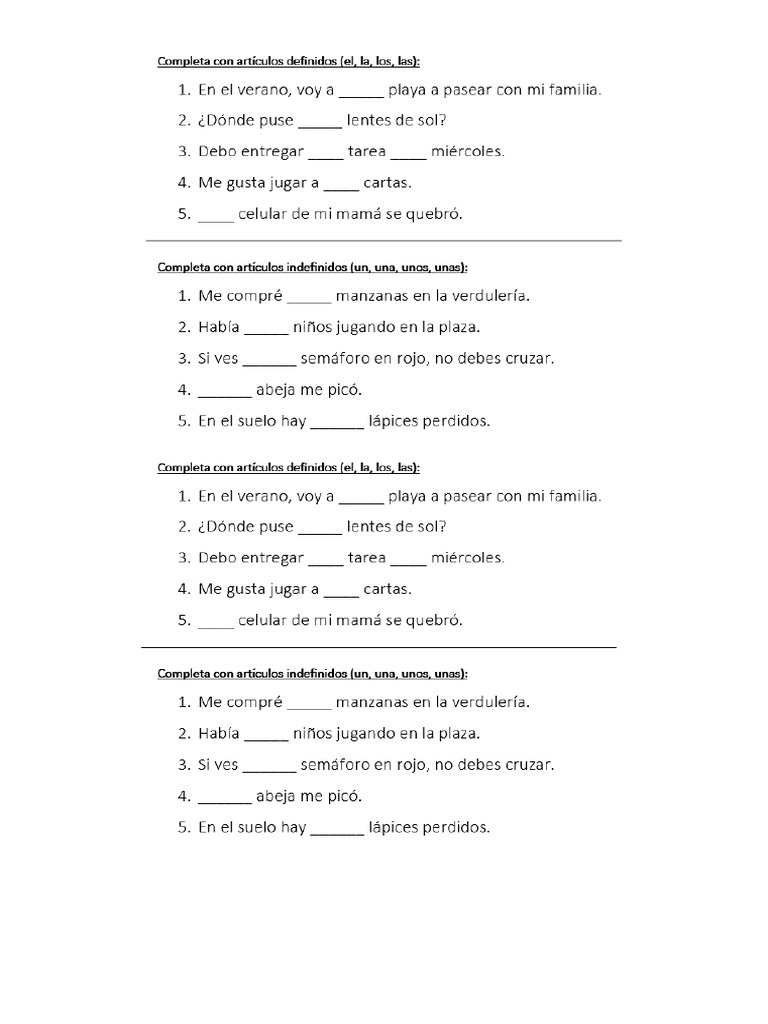 Actividad COMPLETAR CON ARTÍCULOS | PDF
