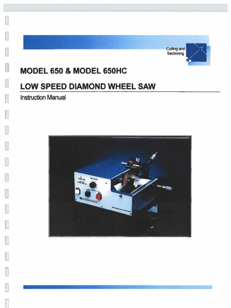 SouthBay Low Speed Diamond Saw Model 650 Manual | PDF