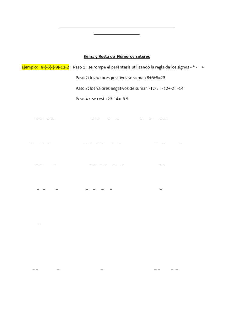 Suma Y Resta De Números Enteros Pdf Sustracción Métodos Y