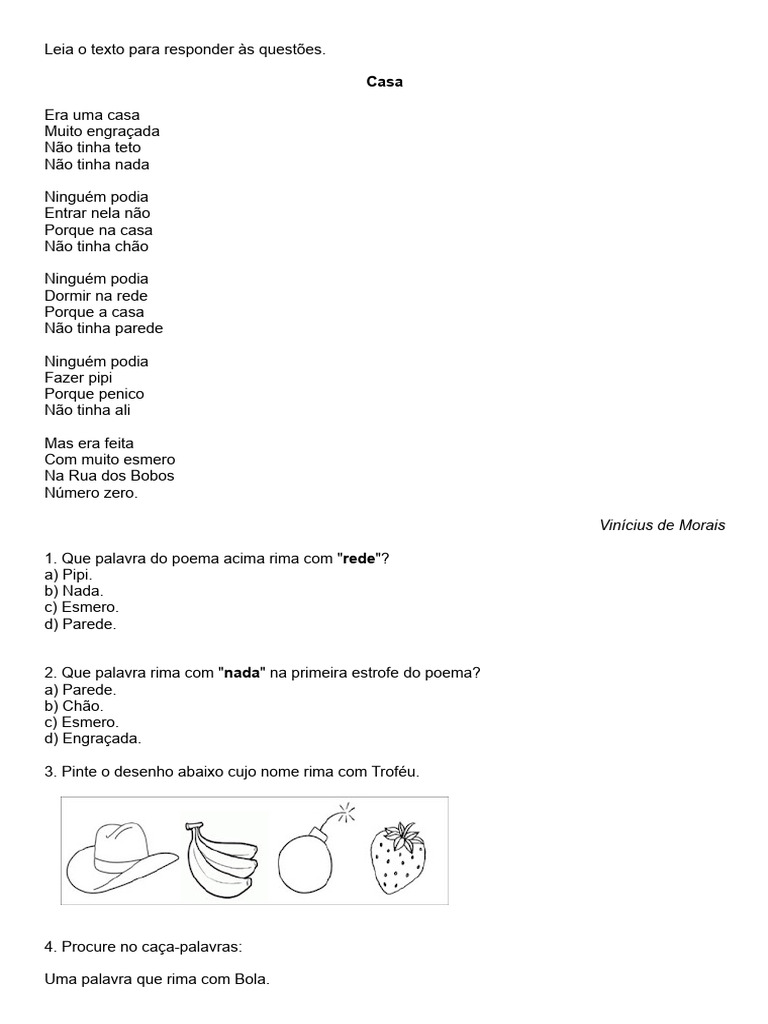 Atividades de Rimas para 2º e 3º Ano | PDF
