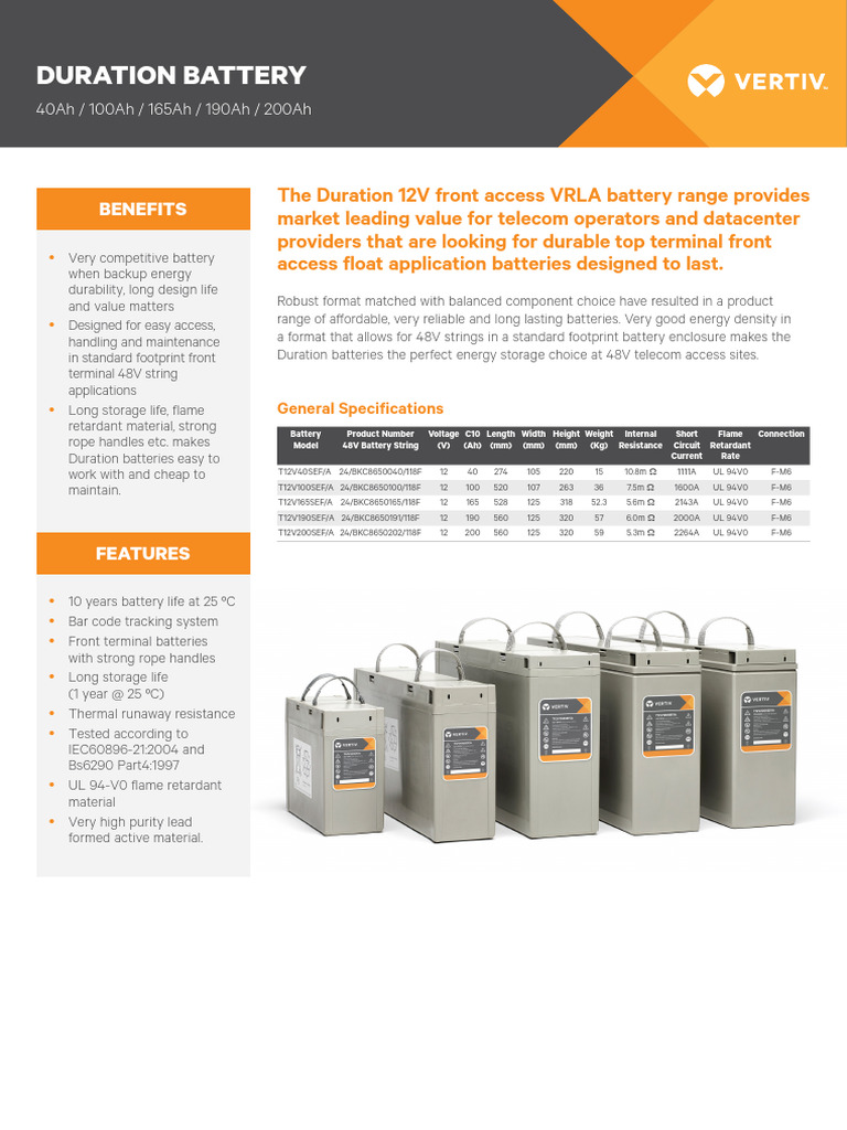 Vertiv Duration T12VxxxSEFA - Datasheet | PDF
