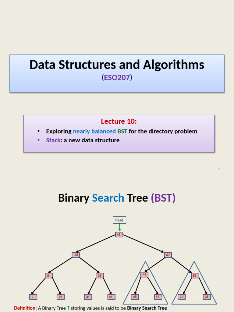 Lec10 Nearly Balanced BST and Stack | PDF