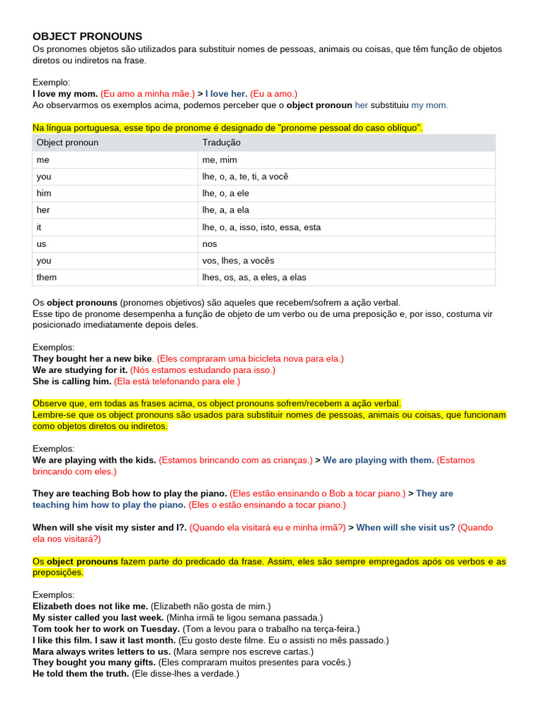 Object Pronouns | PDF