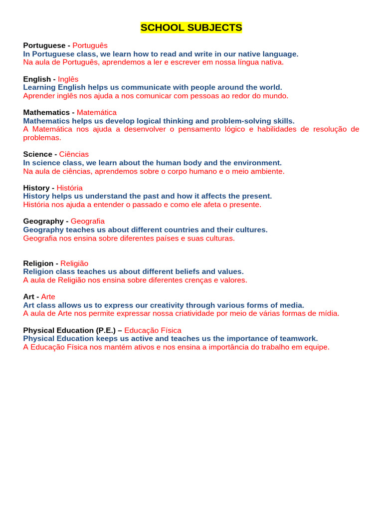 SCHOOL SUBJECTS | PDF