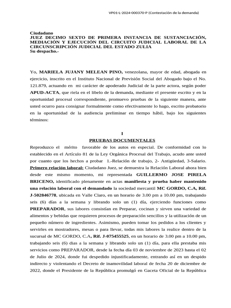 Contestacion CARLOS | PDF | Salario | Derecho
