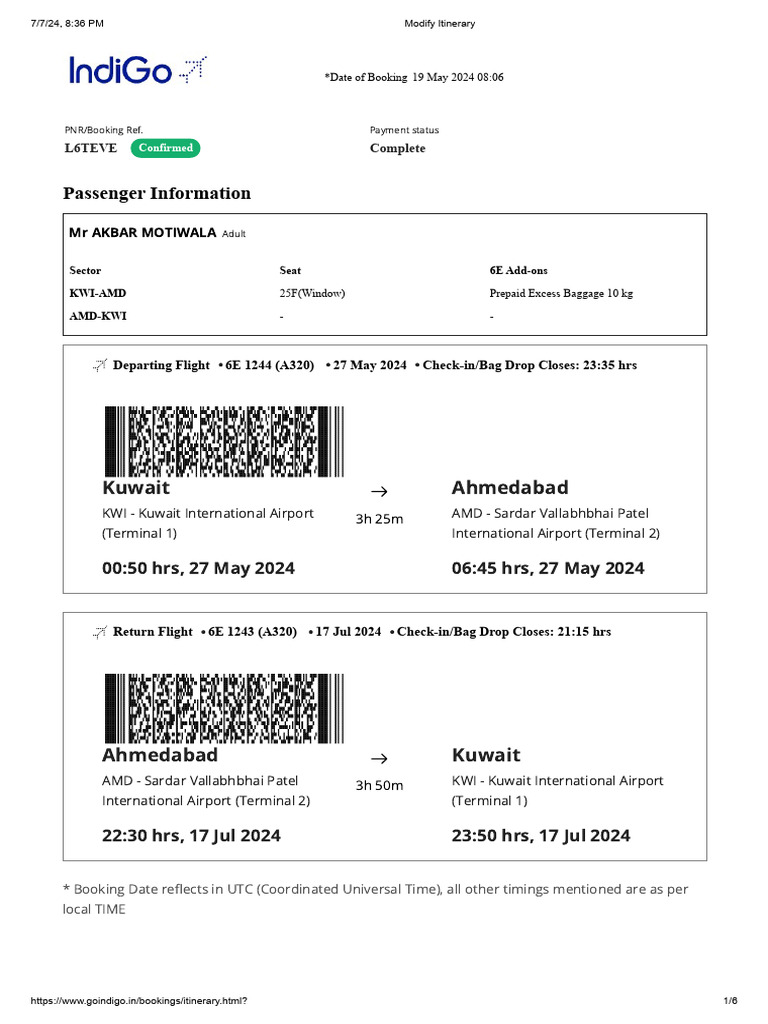 Modify Itinerary | PDF