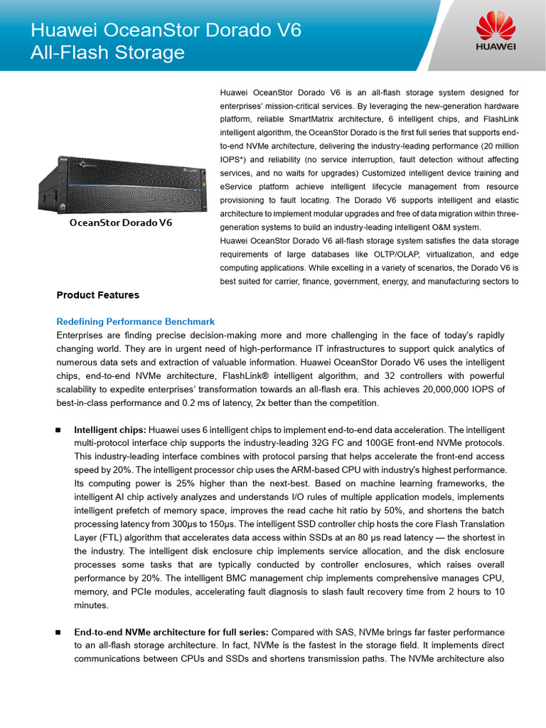 Huawei OceanStor Dorado V6 All-Flash Storage Data Sheet - 2019 | PDF ...