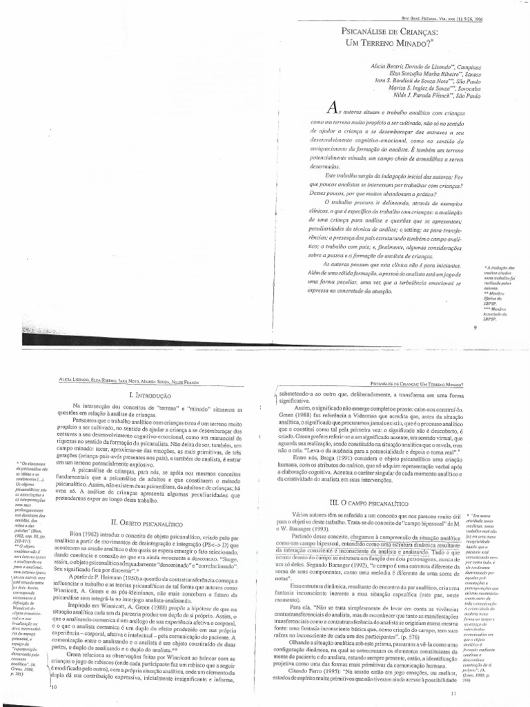 Psicanalise de Criancas - Um Terreno Minado | PDF