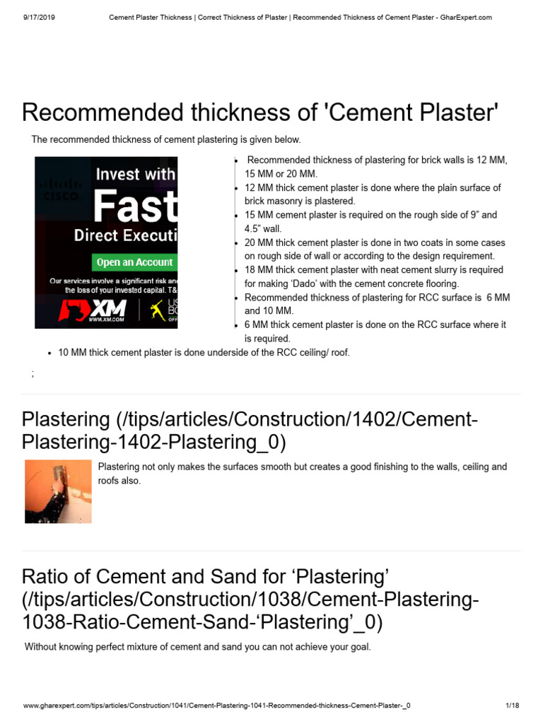 Cement Plaster Thickness - Correct Thickness of Plaster - Recommended Thickness of Cement ...