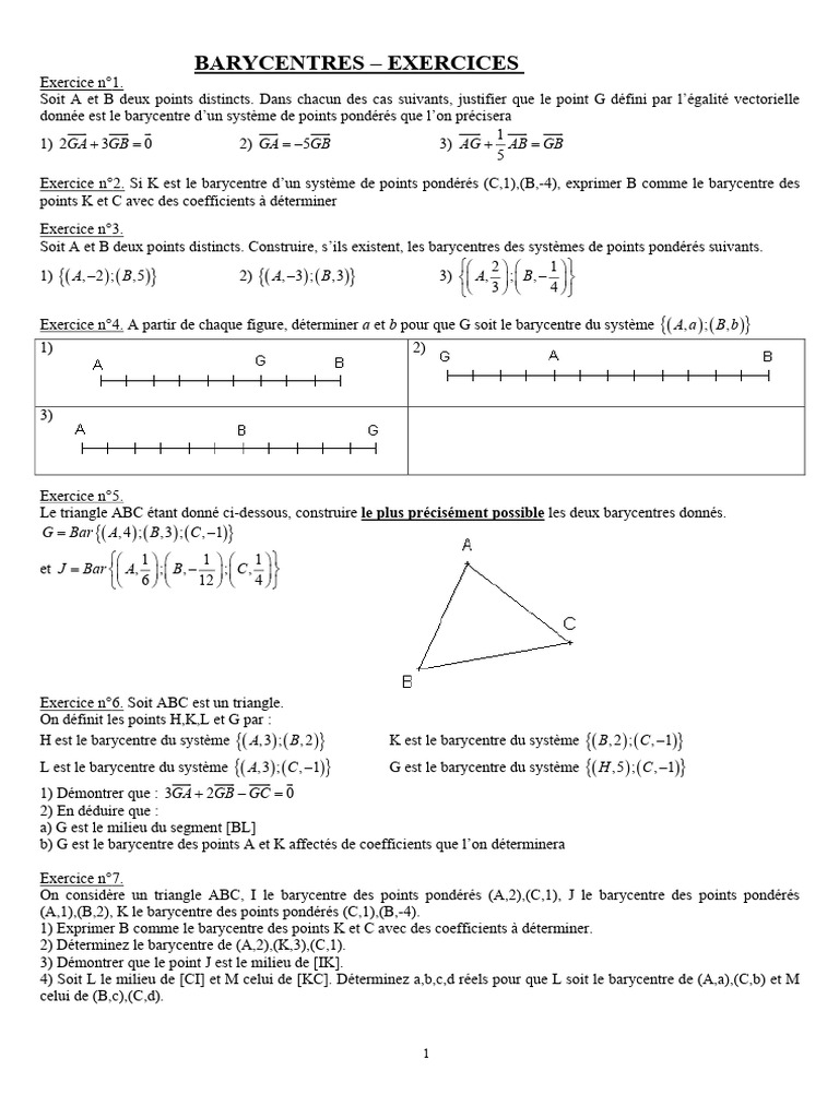 Exercices Sur Le Barycentre-1-4 | PDF
