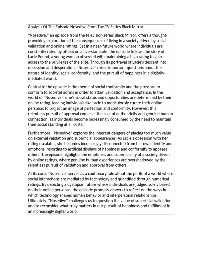 Analysis of The Episode Nosedive From The TV Series Black Mirror | PDF