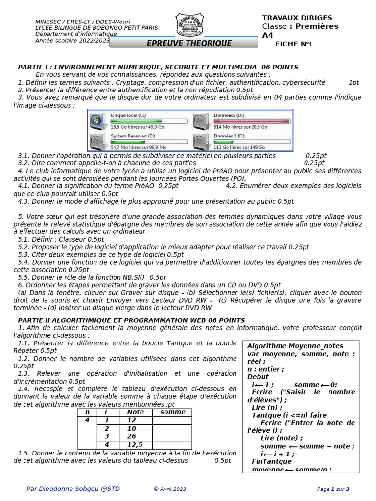 TD Info Pa4 Fiche 1 | PDF