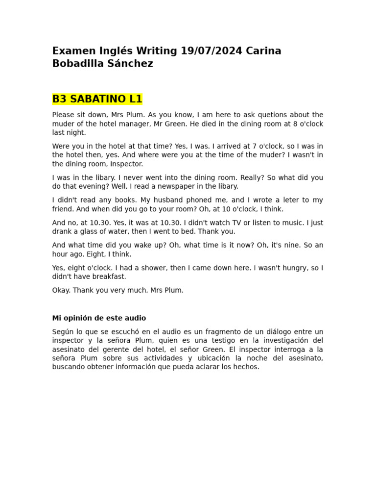 Examen Inglés Writing 19 Jul Carina Bobadilla Sannhez | PDF