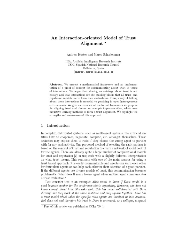 An Interaction-Oriented Model of Trust Alignment | PDF An Interaction-Oriented Model of Trust Alignment | PDF