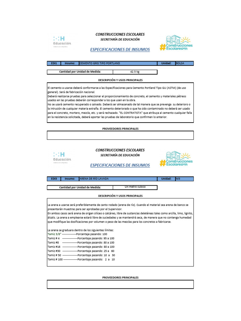 ESPECIFICACIONES INSUMO | PDF