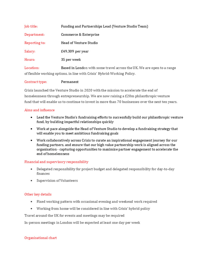Funding and Partnerships Lead Role Vs Nov 2023 JD | PDF