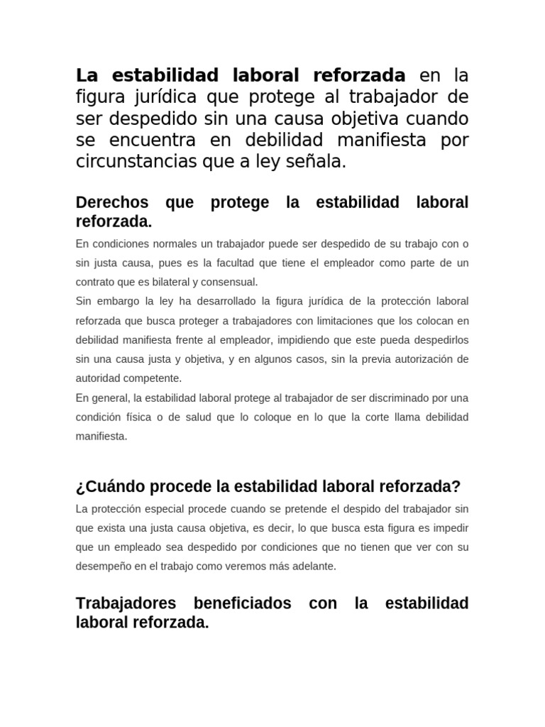 Estabilidad Laboral Reforzada | PDF