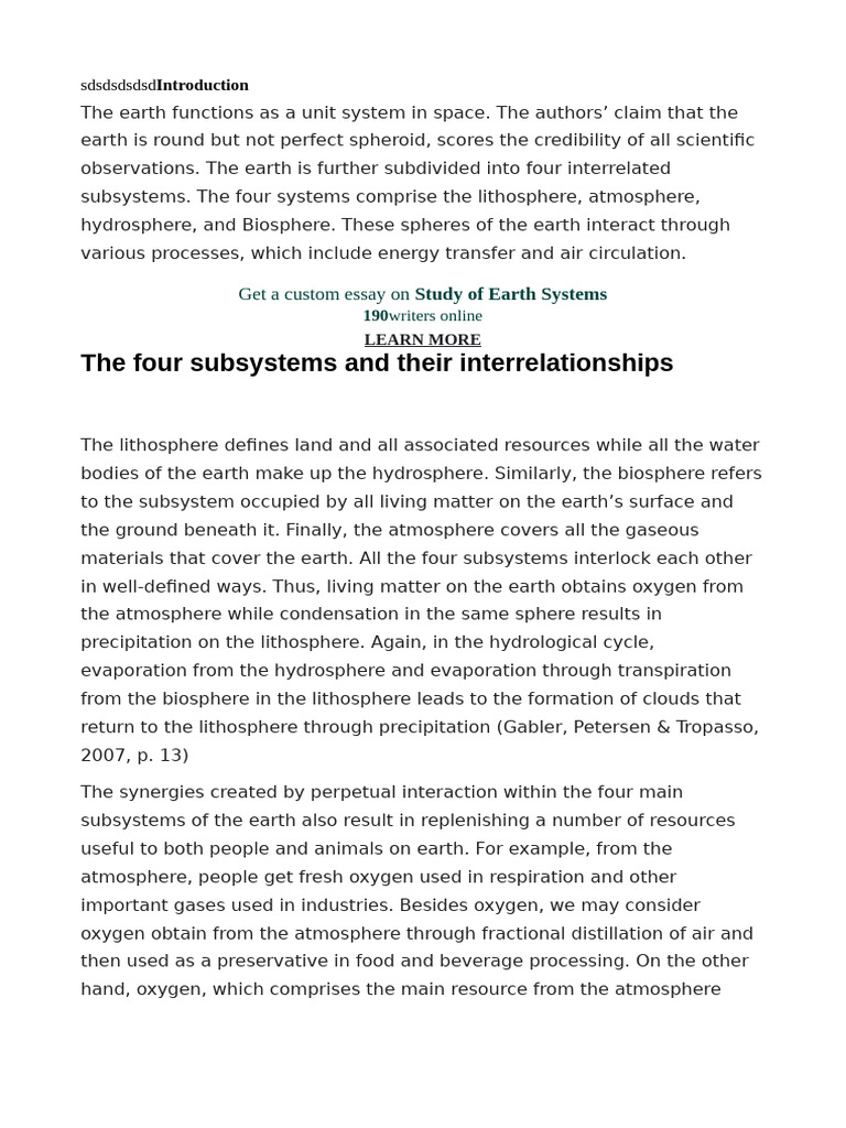 The Four Subsystems and Their Interrelationships: Get A Custom Essay On ...