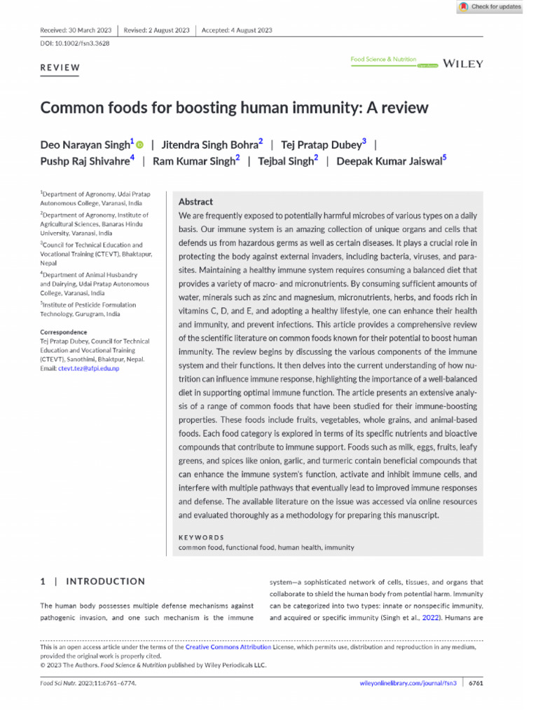 Common Foods For Boosting Human Immunity - A Review - Enhanced Reader | PDF