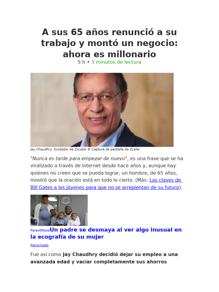 A Sus 65 Años Renunció A Su Trabajo y Montó Un Negocio | PDF