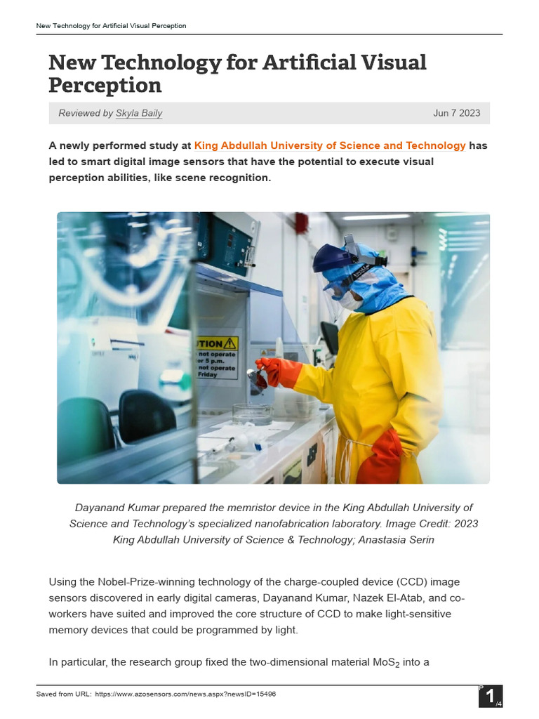 New Technology For Artificial Visual Perception | PDF