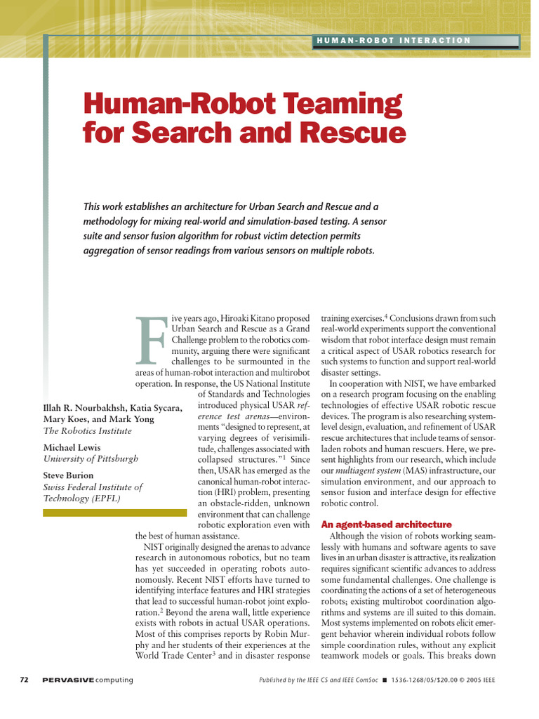 Human Robot Teaming For Search and Rescu | PDF