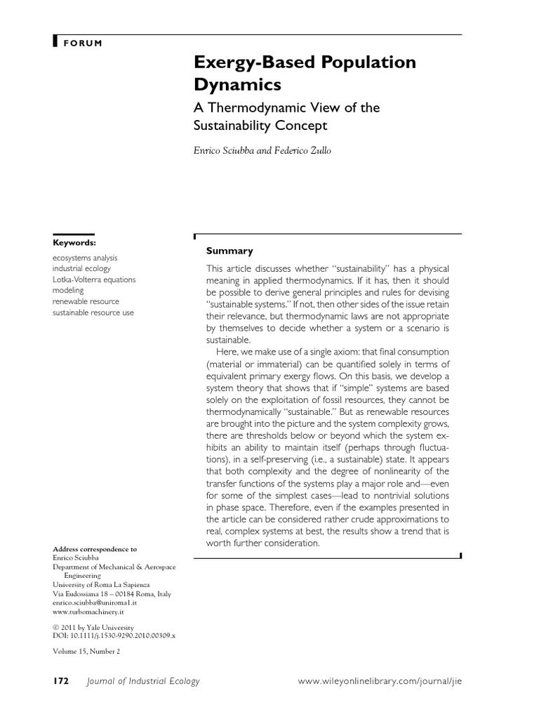 Exergy Based Population Dynamics | PDF