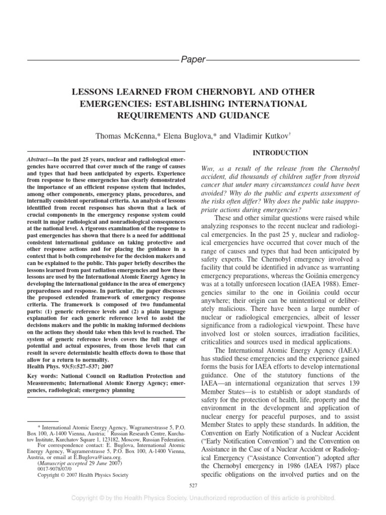 Lessons Learned From Chernobyl and Other | PDF