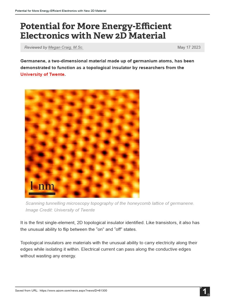 Potential For More Energy Efficient Electronics With New 2d Material Pdf