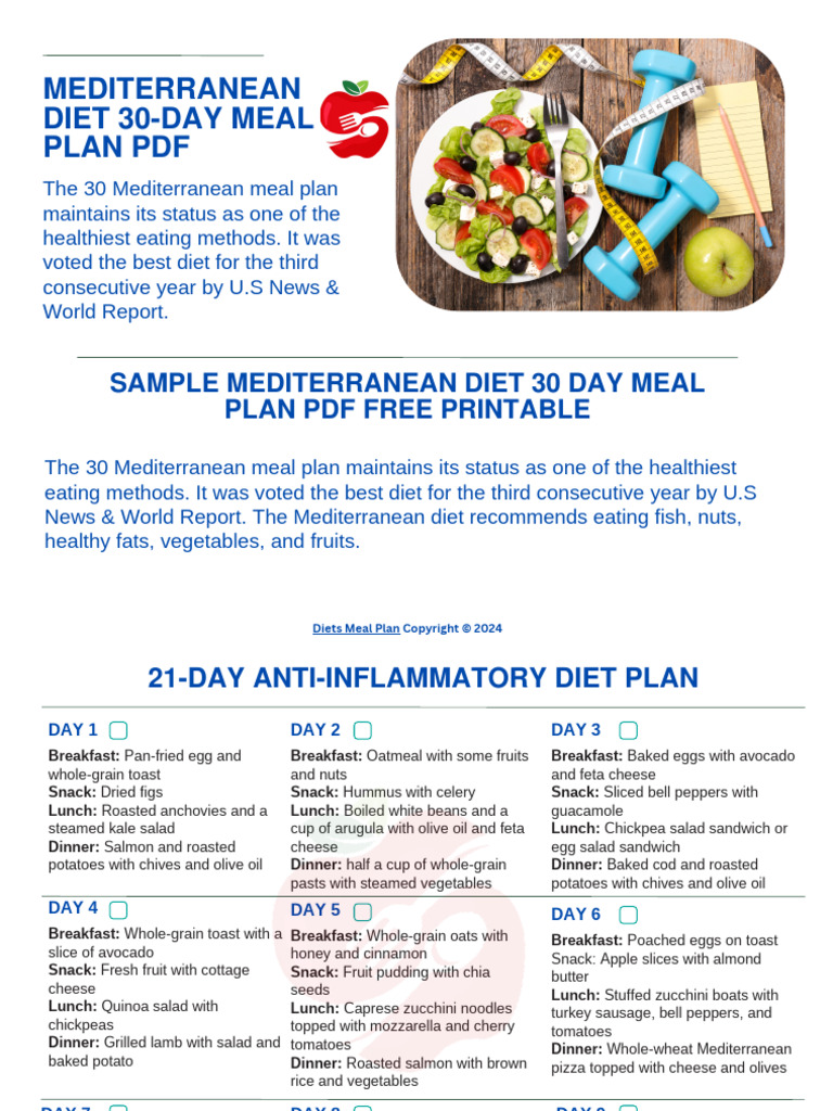 Mediterranean Diet 30 Day Meal Plan PDF Free Printable | PDF