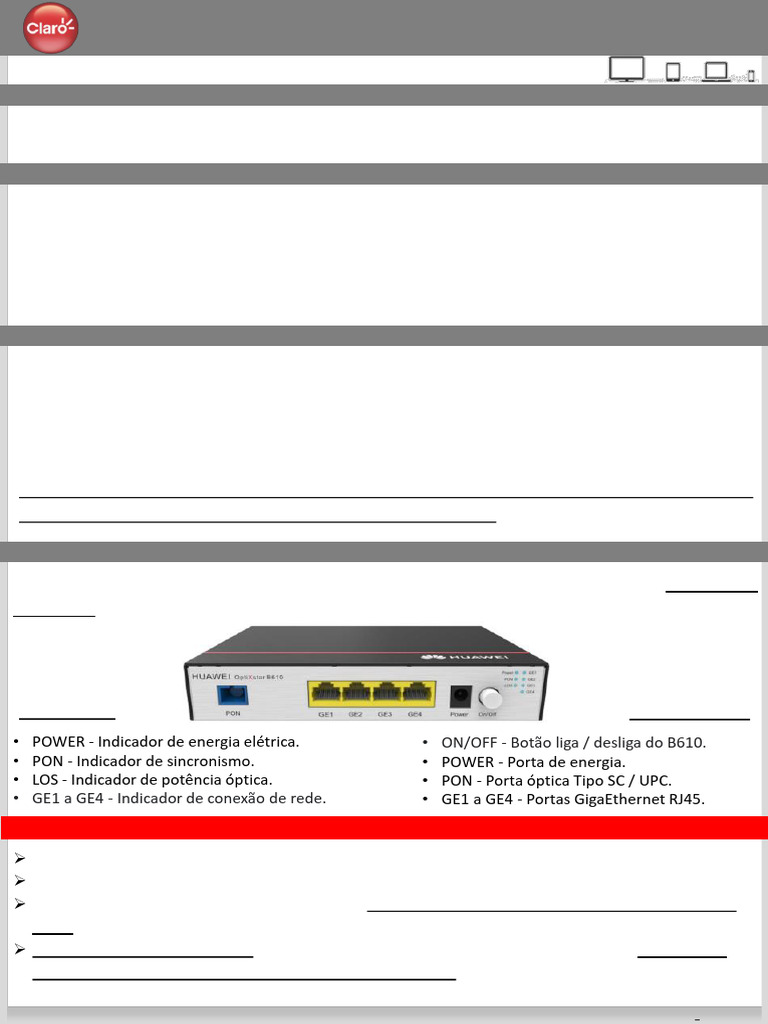 Treinamento de 1 Ponto GPON Multimercado B610 Atualizada | PDF