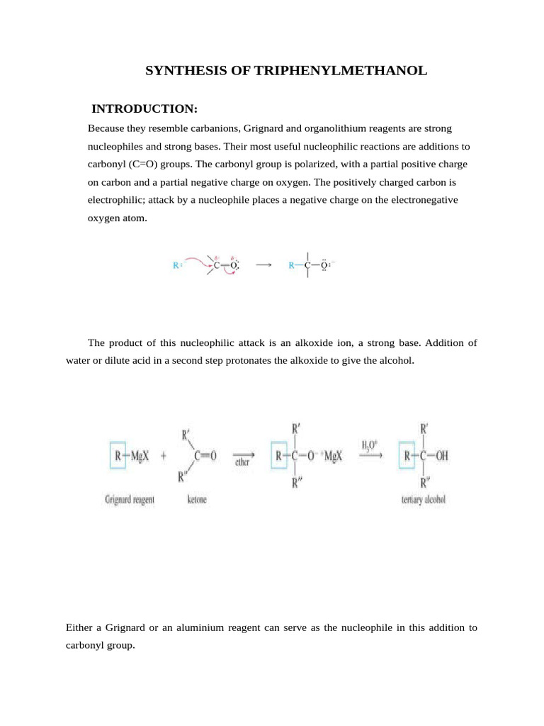 Synthesis of Triphenylmethanol | PDF | Organic Synthesis | Cooking ...