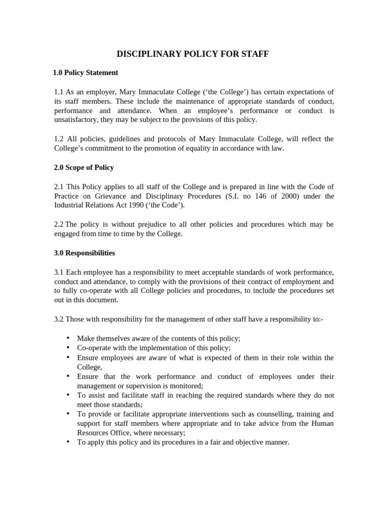 Disciplinary Policy For Staff710 | PDF