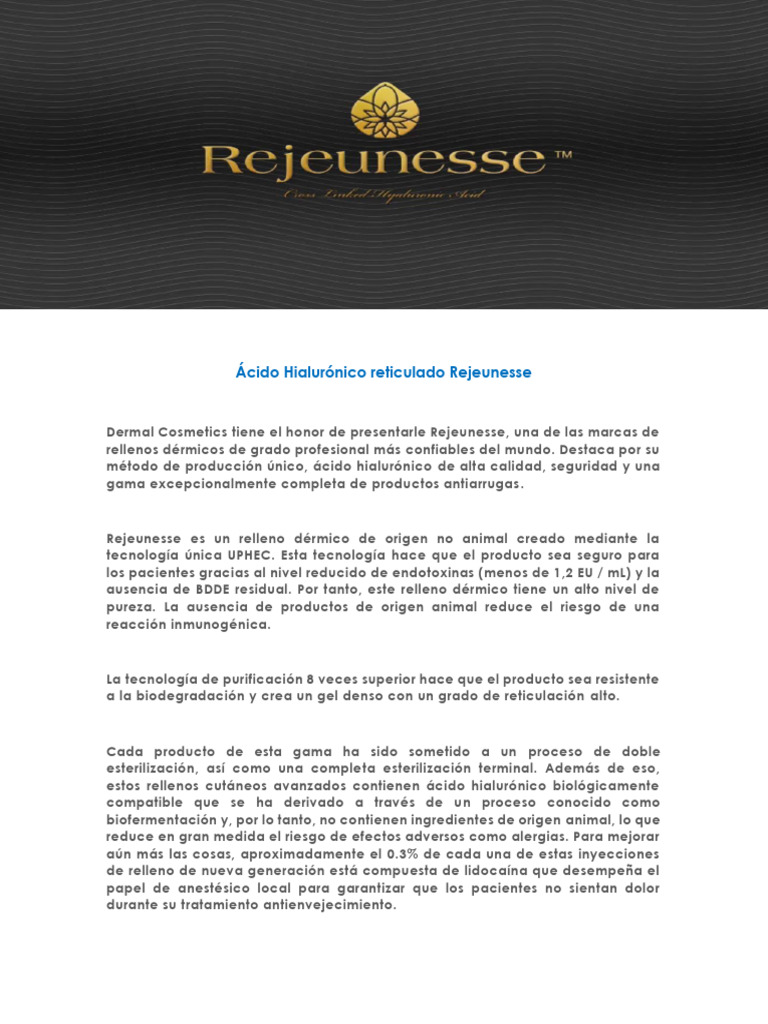 Ácido Hilurónico Reticulado Rejeunesse | PDF