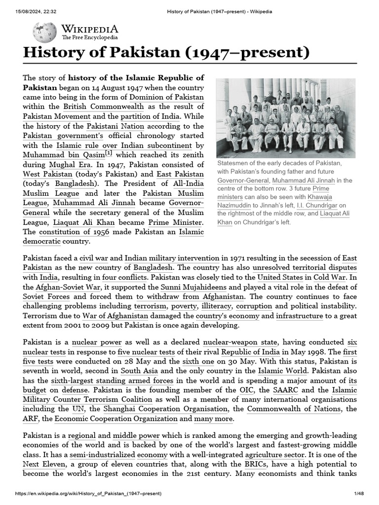 History of Pakistan (1947-Present) - Wikipedia | PDF