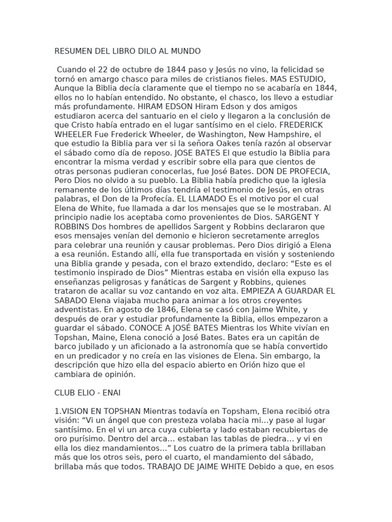 Resumen Del Libro Dilo Al Mundo | PDF