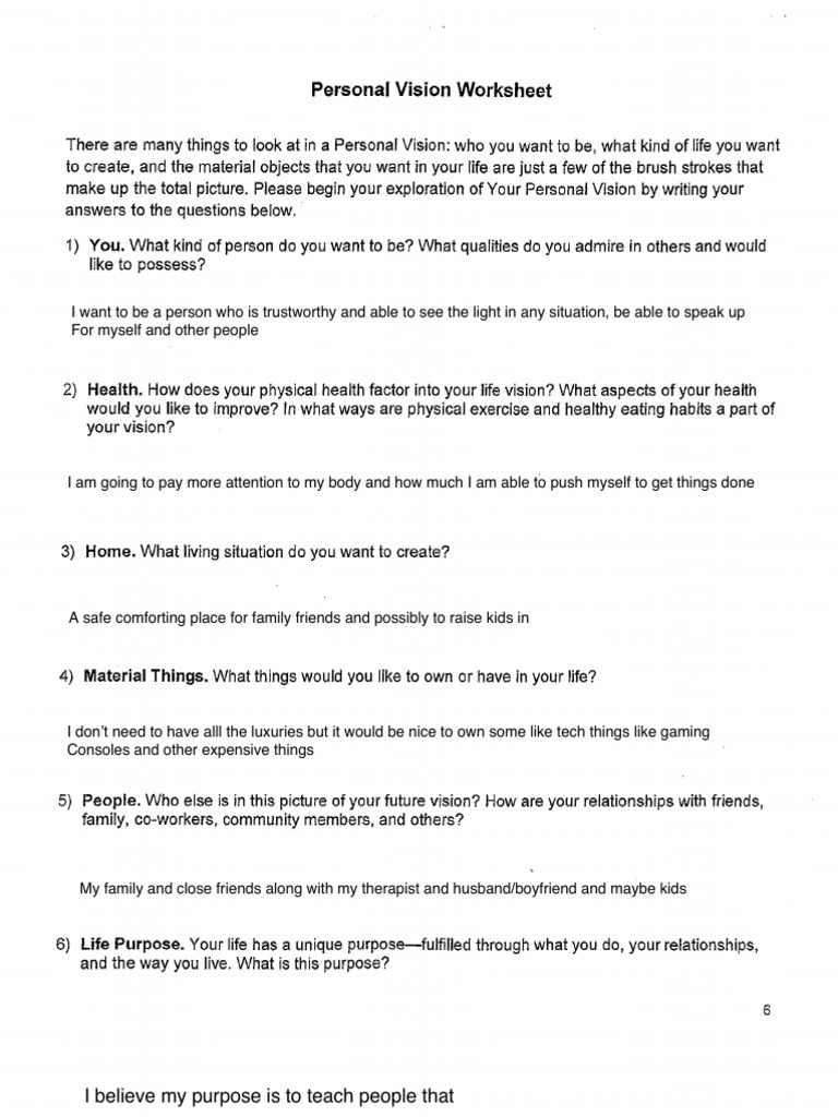 Vision Worksheet | PDF