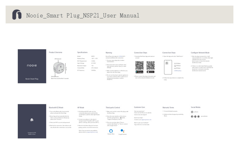Nooie Smart Plug NSP21 UsManual EN | PDF