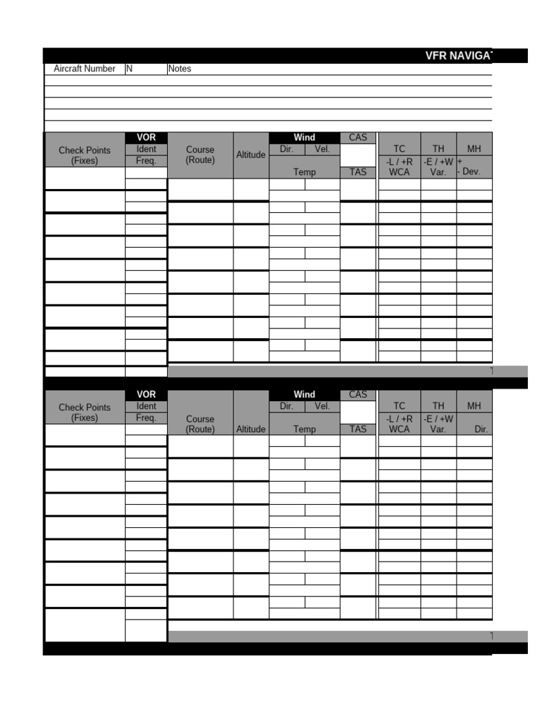 VFR Navigation Log Template | PDF