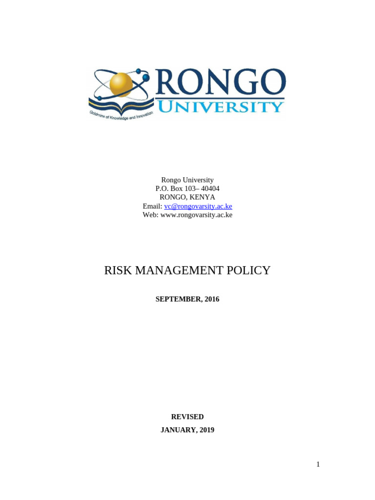 Rongo University Risk Management Policy811 | PDF