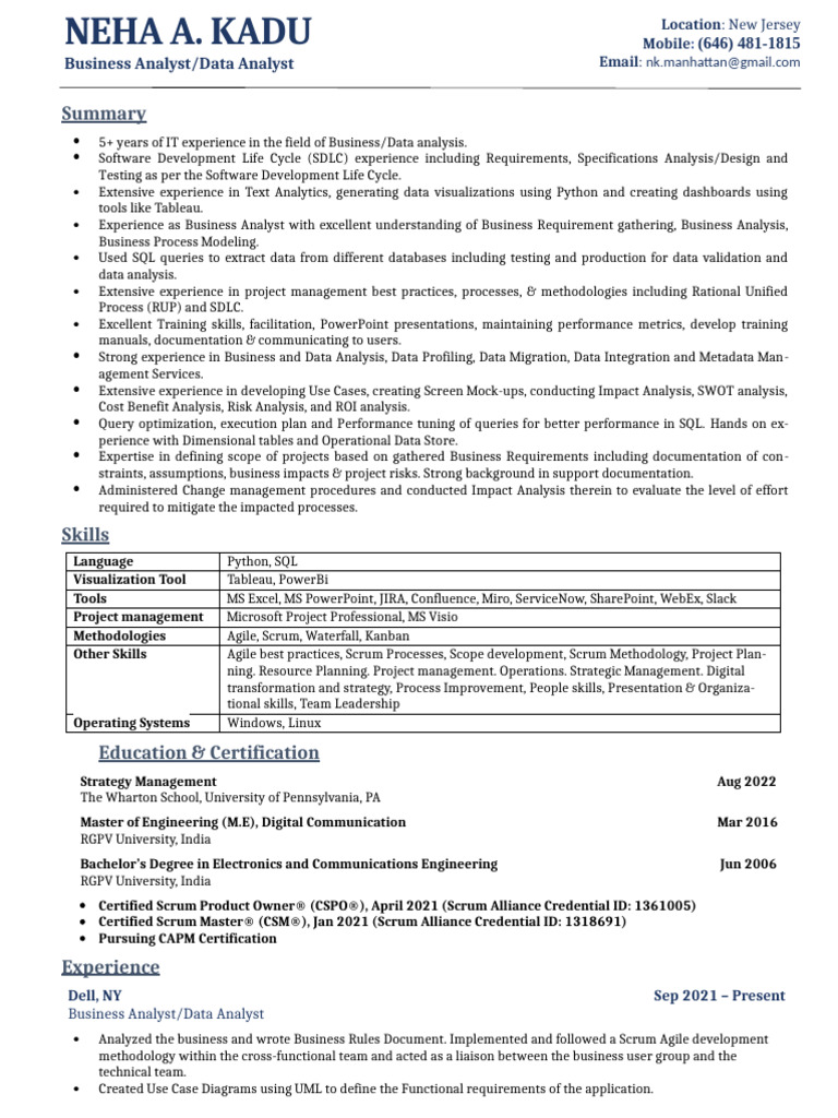 Neha BDA Resume | PDF