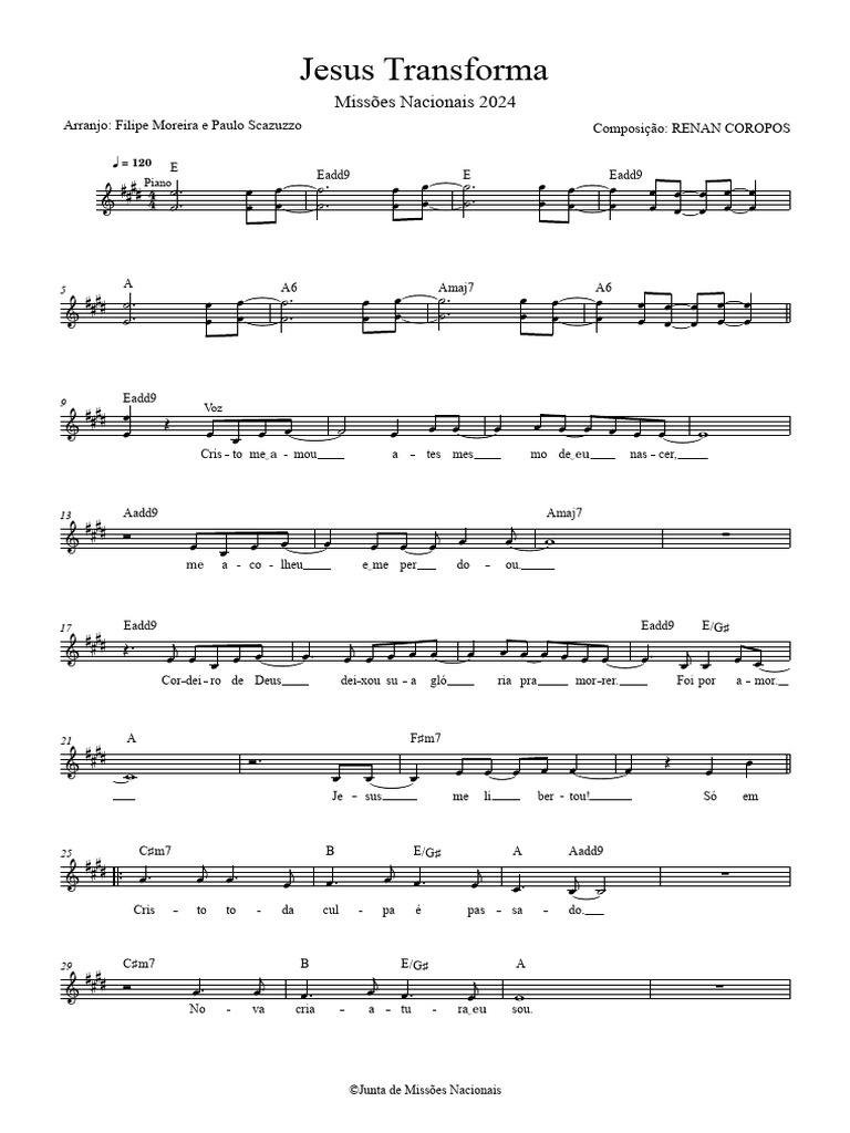 Jesus - Transforma - PARTITURA | PDF