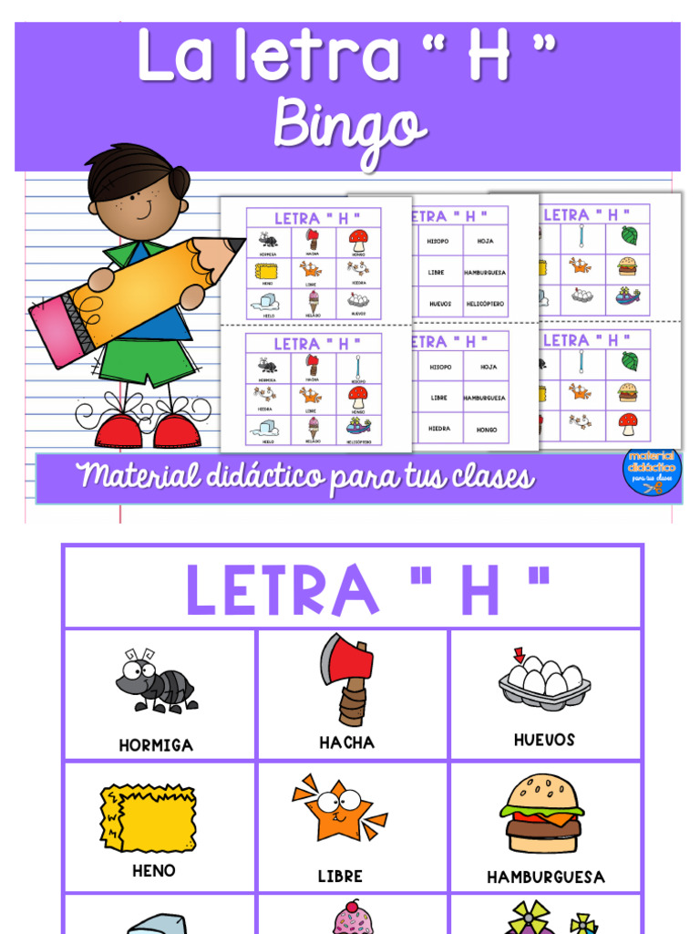 La Letra " H " Bingo: Material Didáctico para Tus Clases | PDF