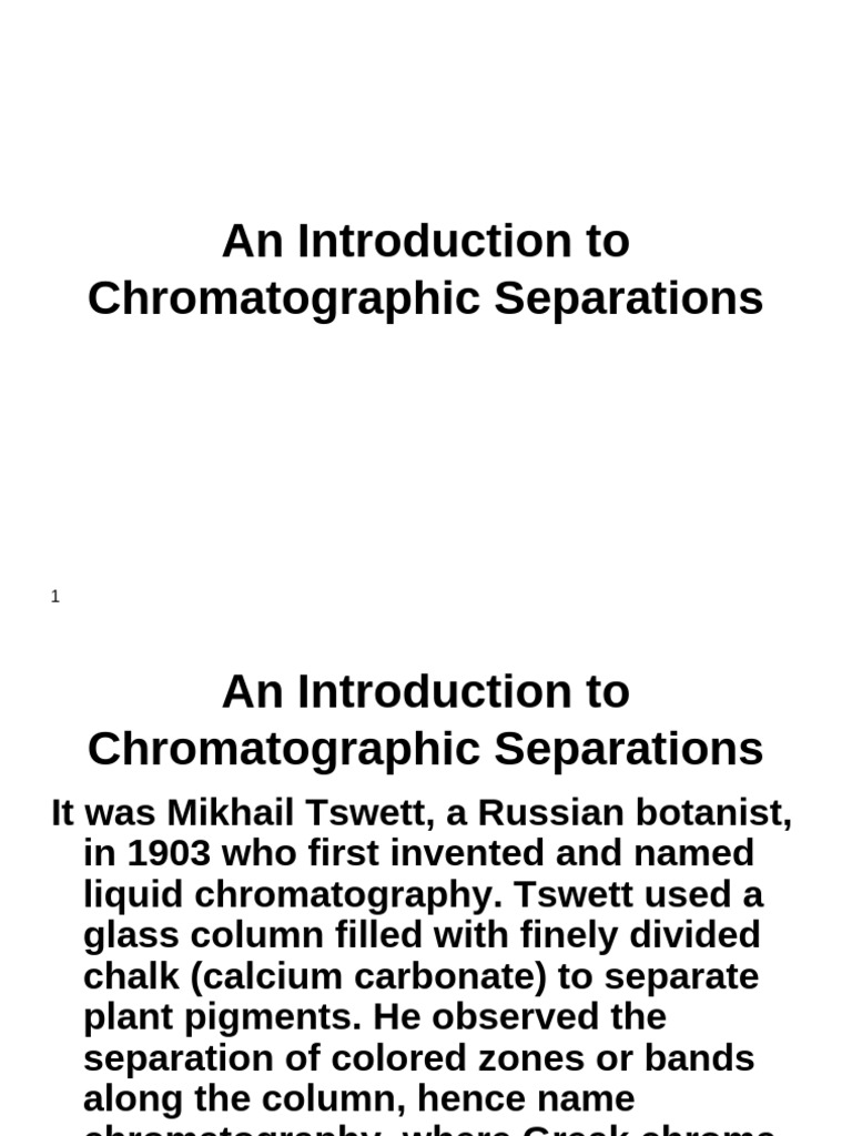 An Introduction To Chromatographic Separations | PDF