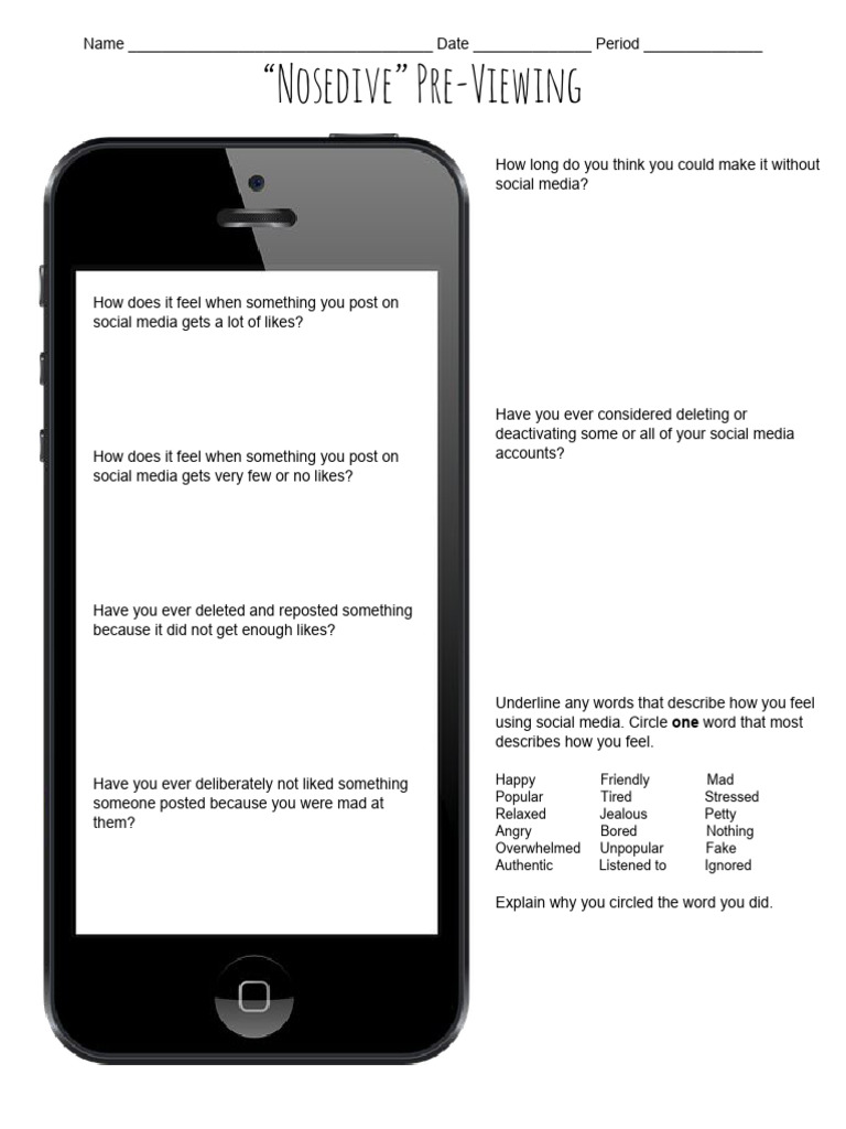 Black Mirror Nosedive Worksheets and Ess | PDF