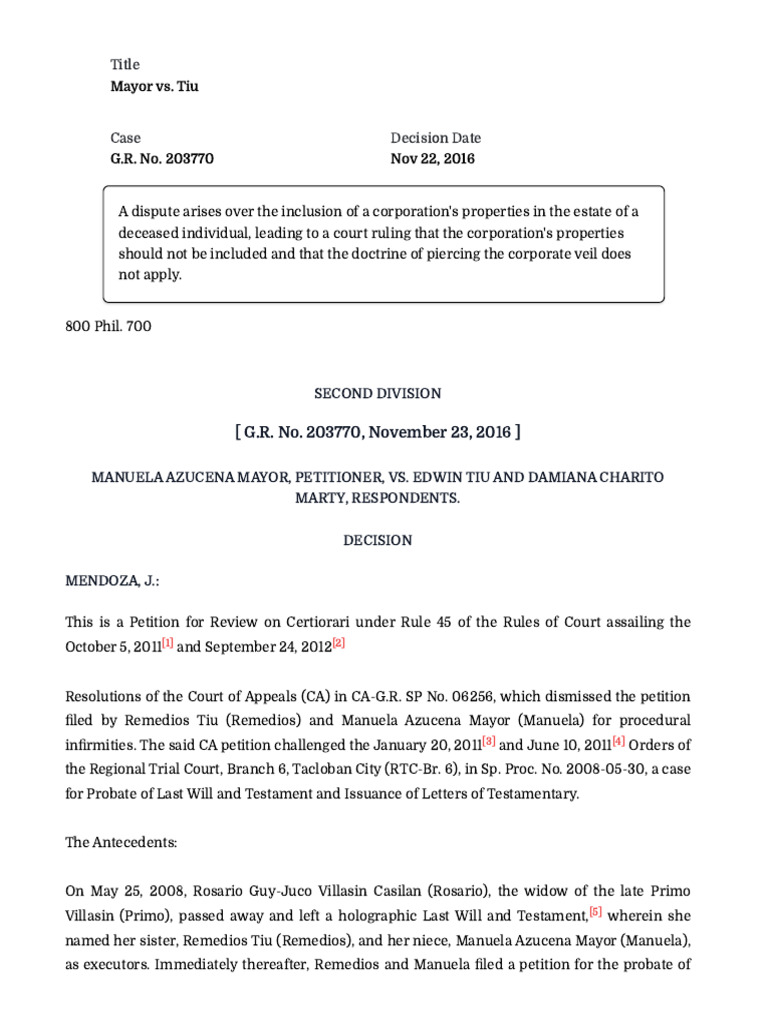 18) G.R. No. 203770 - Mayor vs. Tiu | PDF