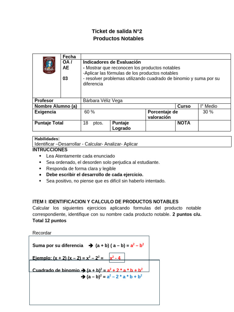 Ticket 2 - Productos Notables Adecuacion PIE | PDF