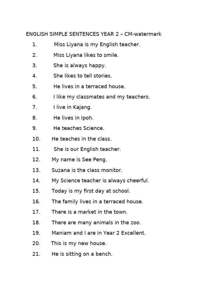 English Simple Sentences Year 2 | PDF
