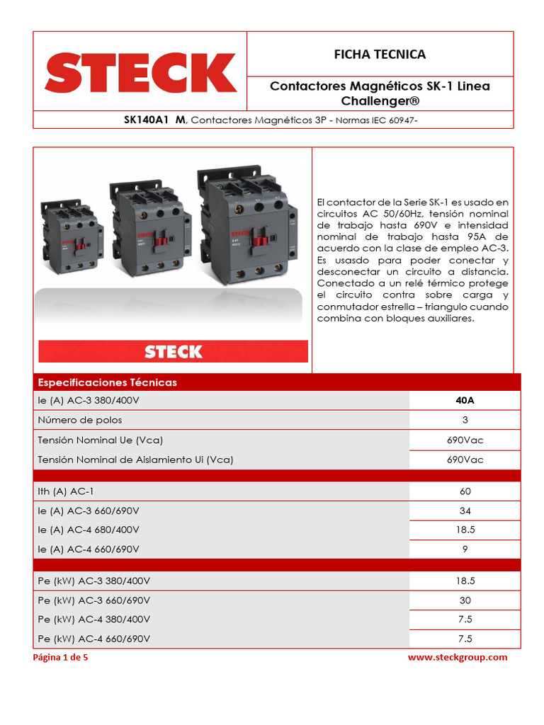 Ficha Tecnica Contactores | PDF